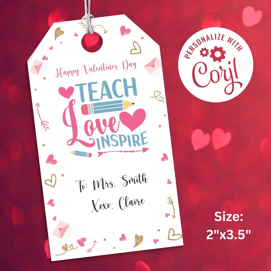 Printable Valentine Gift Tag, Valentine's Day Teacher Gift Tag, Instant ...