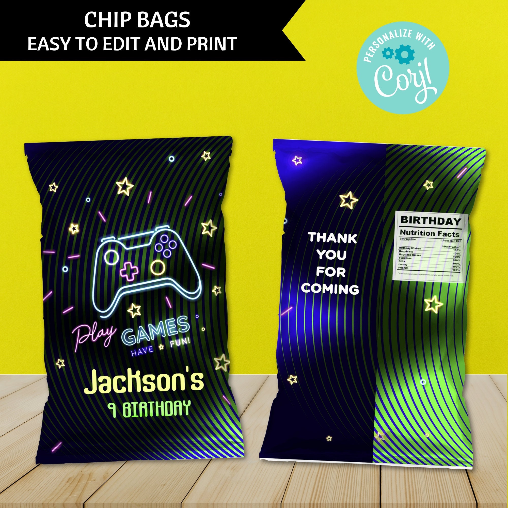Neon Chip Bag, Neon Game Party Favor, Neon Game, Instant Download, Game ...