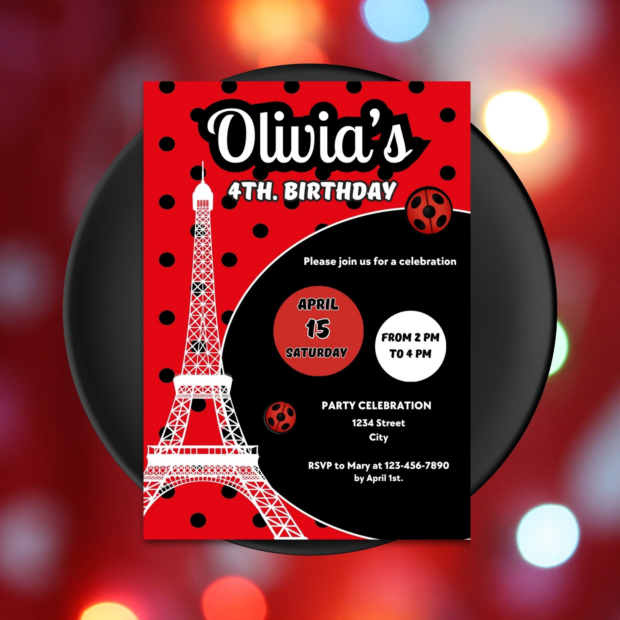 Editable Ladybug Birthday Invitation, Lady Bug Birthday Invitation ...