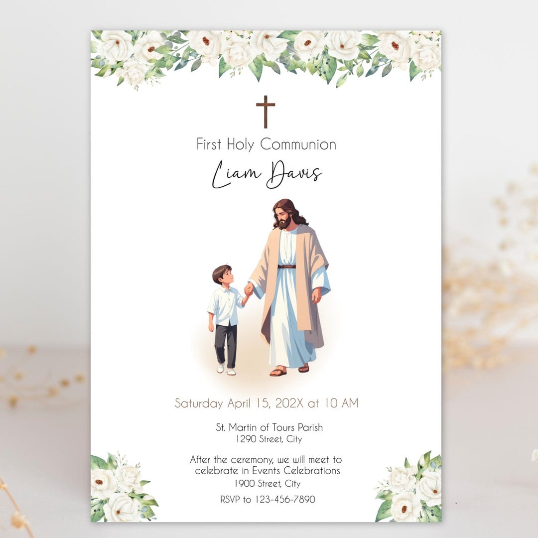 First Holy Communion, Invitation Template, Jesus and Boy Communion ...