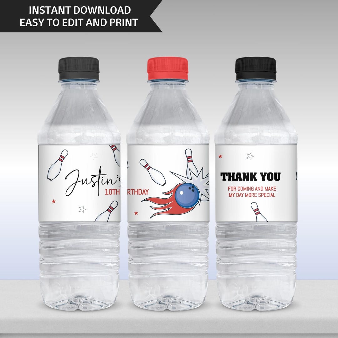 Editable Bowling Water Bottle Label, Bowling Label Template ...