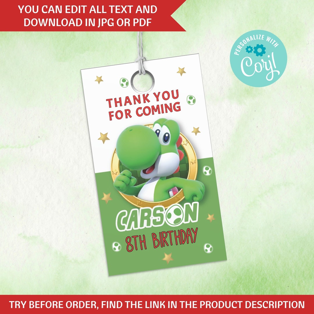 Yoshi Tag Party Favor, Yoshi Party Decor, Instant Download, Yoshi Party ...