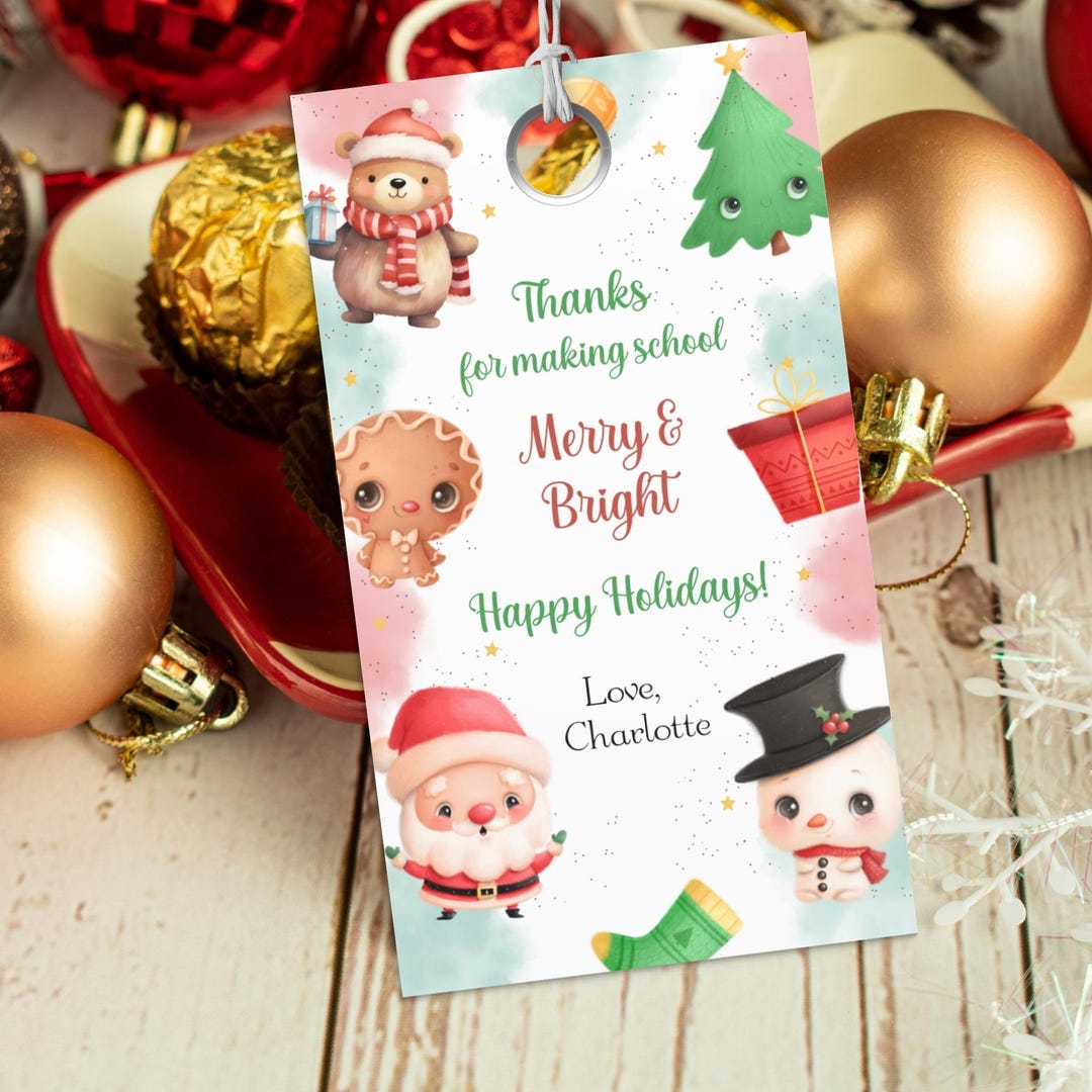 Editable Christmas Teacher and Classmate Gift Tag | Merry & Bright ...