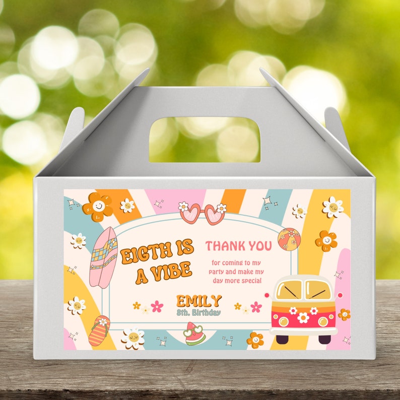 EDITABLE Eight is A Vibe Gable Box Label, Daisy 8th Birthday Label ...