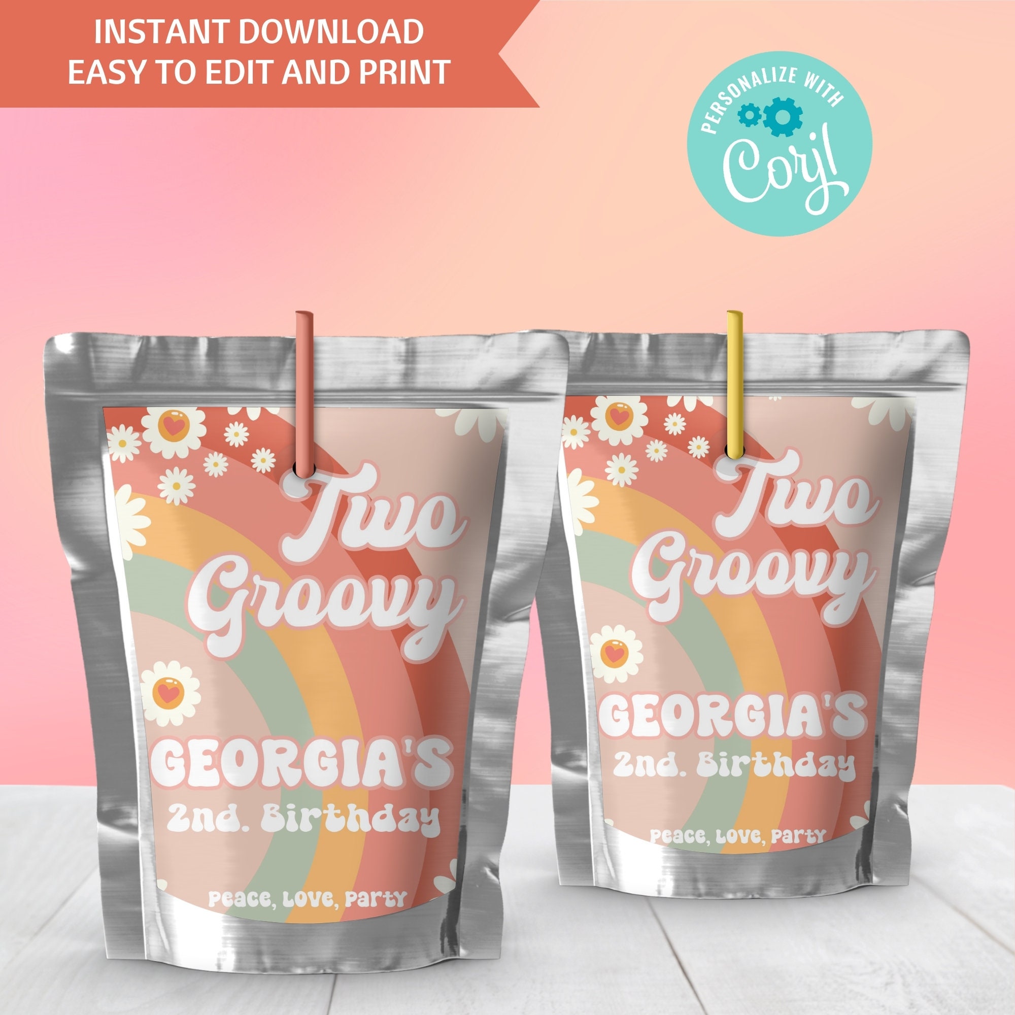 Groovy Juice Label, Two Groovy, Capri Sun Label, Template Instant ...