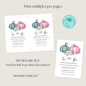 He or She Pumpkin Gender Reveal Invitation – Fall Baby Shower ...