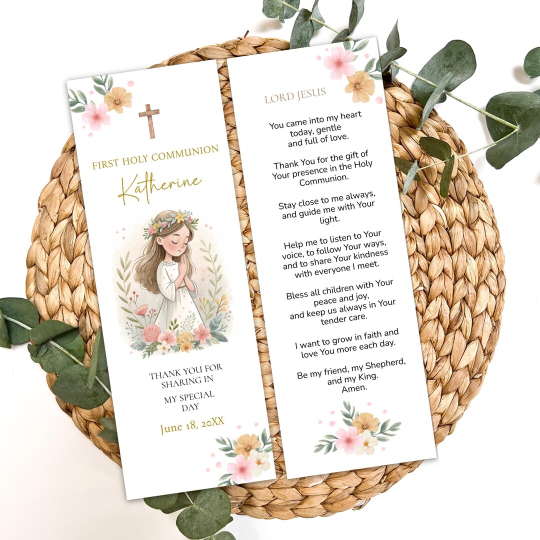 First Holy Communion, Bookmark Template, Elegant Bookmark, Editable ...