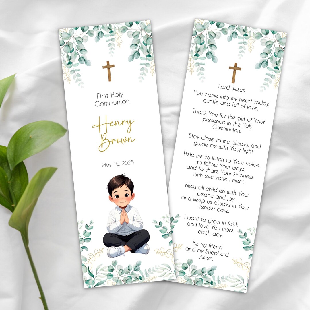 First Holy Communion, Bookmark Template, Elegant Bookmark, Editable ...