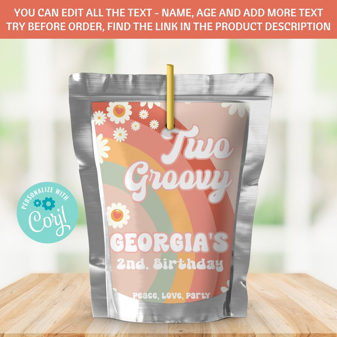 Groovy Juice Label, Two Groovy, Capri Sun Label, Template Instant ...