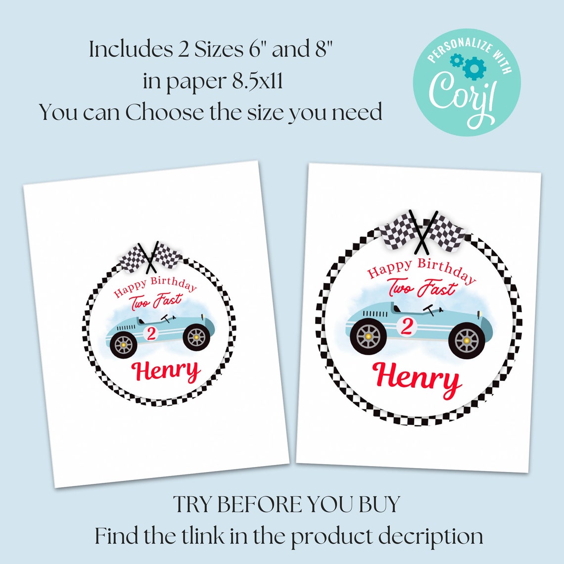 Two Fast Cake Toppers, Printable Editable Cake Topper, Vintage Race ...