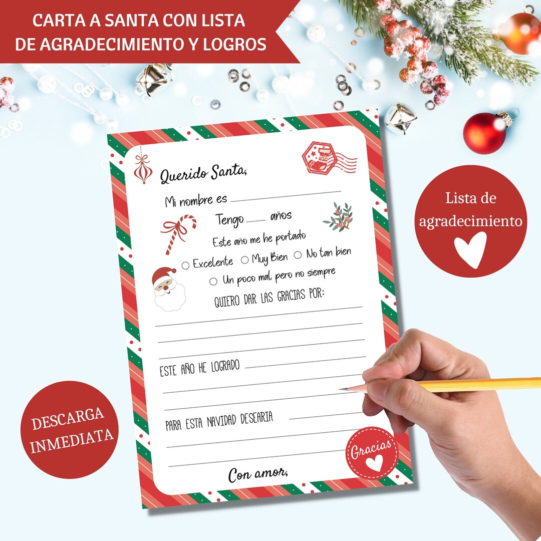 Carta Querido Santa, Carta Papa Noel, Descarga Instantánea Imprimible ...