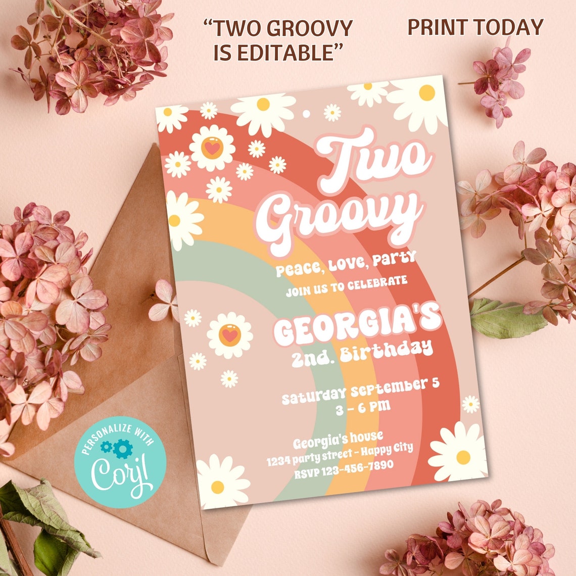 Groovy Invite, Two Groovy Invitation, Template Instant Download, Groovy ...