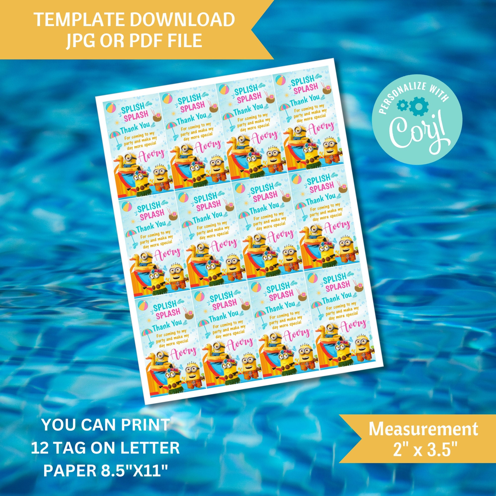 Minions Pool Party Tag Template | Minions Birthday Party Tag | Minions ...