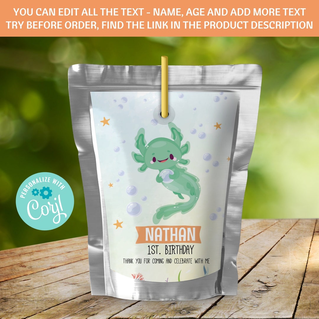Axolotl Label, Editable Capri Sun Label, Axolotl Sticker, Axolotl Party ...