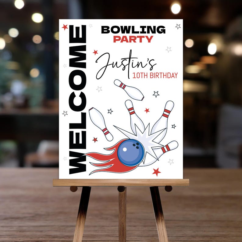 Editable Welcome Sign Bowling Birthday Decoration, Download Strike up ...