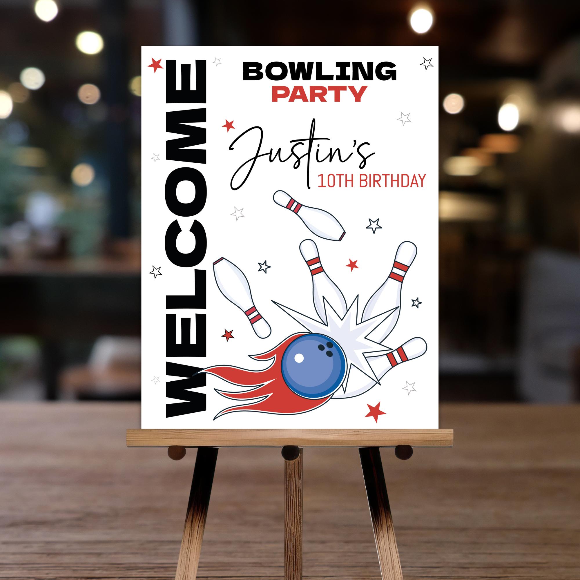 Editable Welcome Sign Bowling Birthday Decoration, Download Strike up ...