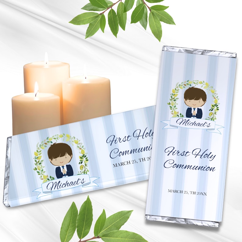 Editable Chocolate Bar Wrapper, Communion Label, Lemon Crown First Holy ...