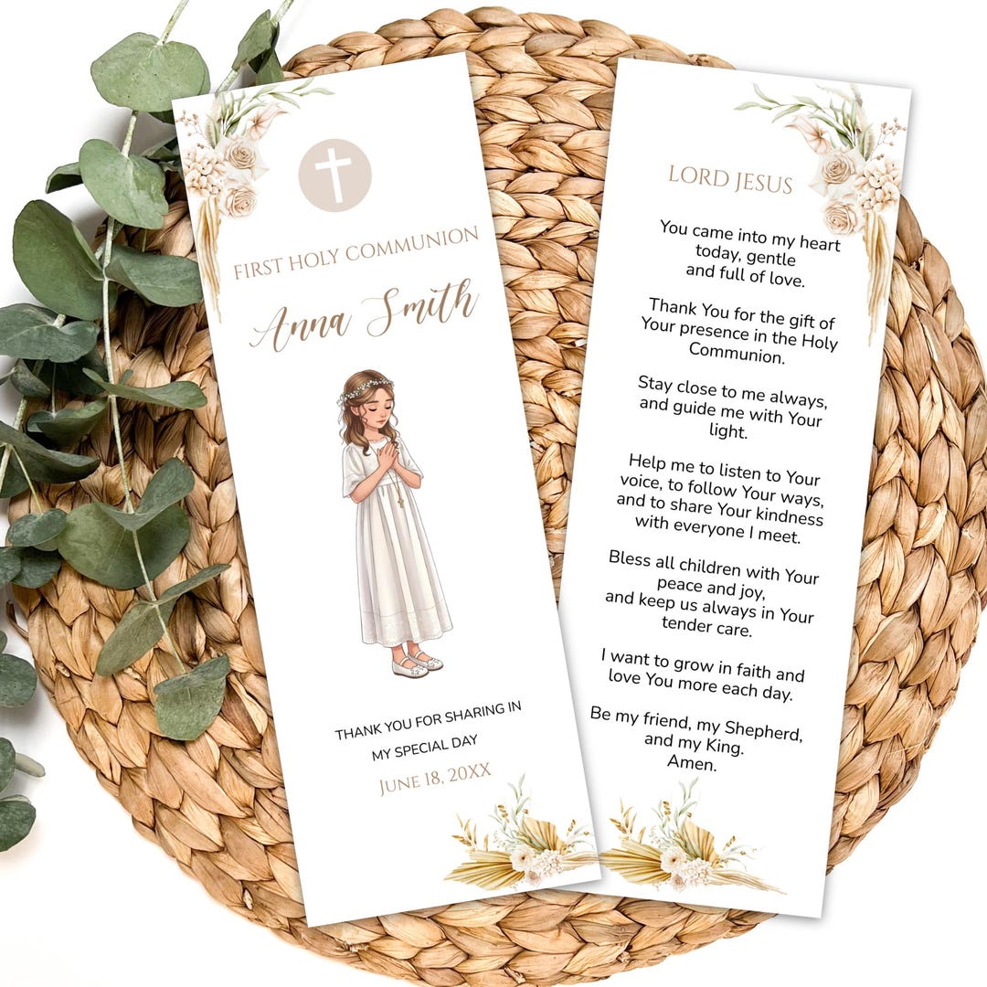 First Holy Communion, Bookmark Template, Elegant Bookmark, Editable ...