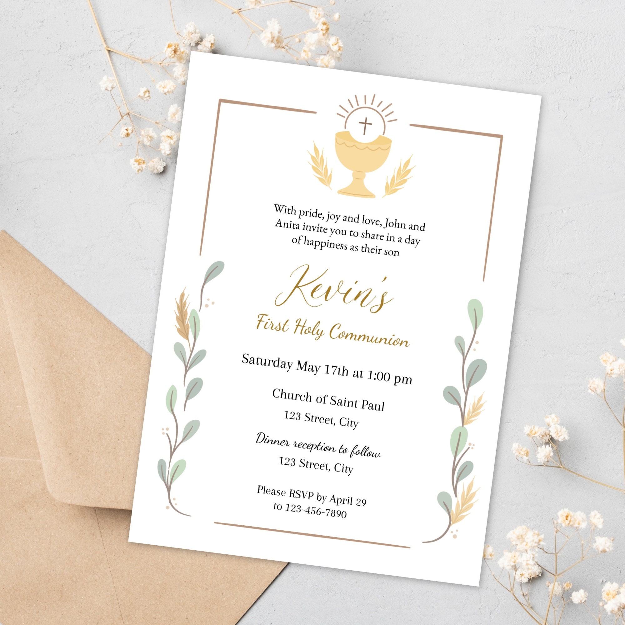 First Holy Communion, Invitation Template, Elegant Communion Invite ...
