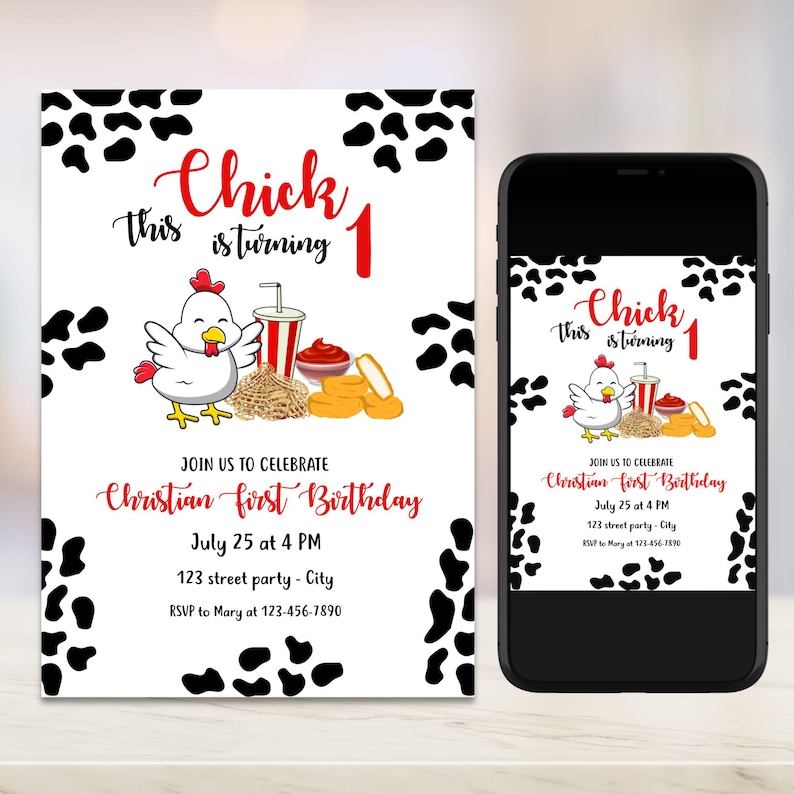 Editable This Chick is One, Chicken Birthday, Chicken Nuggets, Chick ...