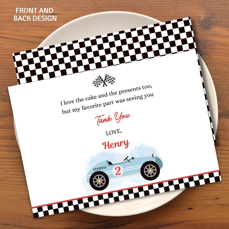 Editable Two Fast Thank You Card, Vintage Race, 2nd Birthday Favor ...