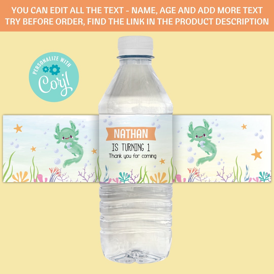Axolotl Label, Editable Water Bottle Label, Axolotl Birthday, Axolotl ...