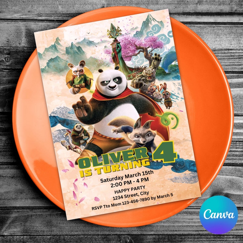 Kung Fu Birthday Invitation, Printable Editable Invite, Panda Po Party ...