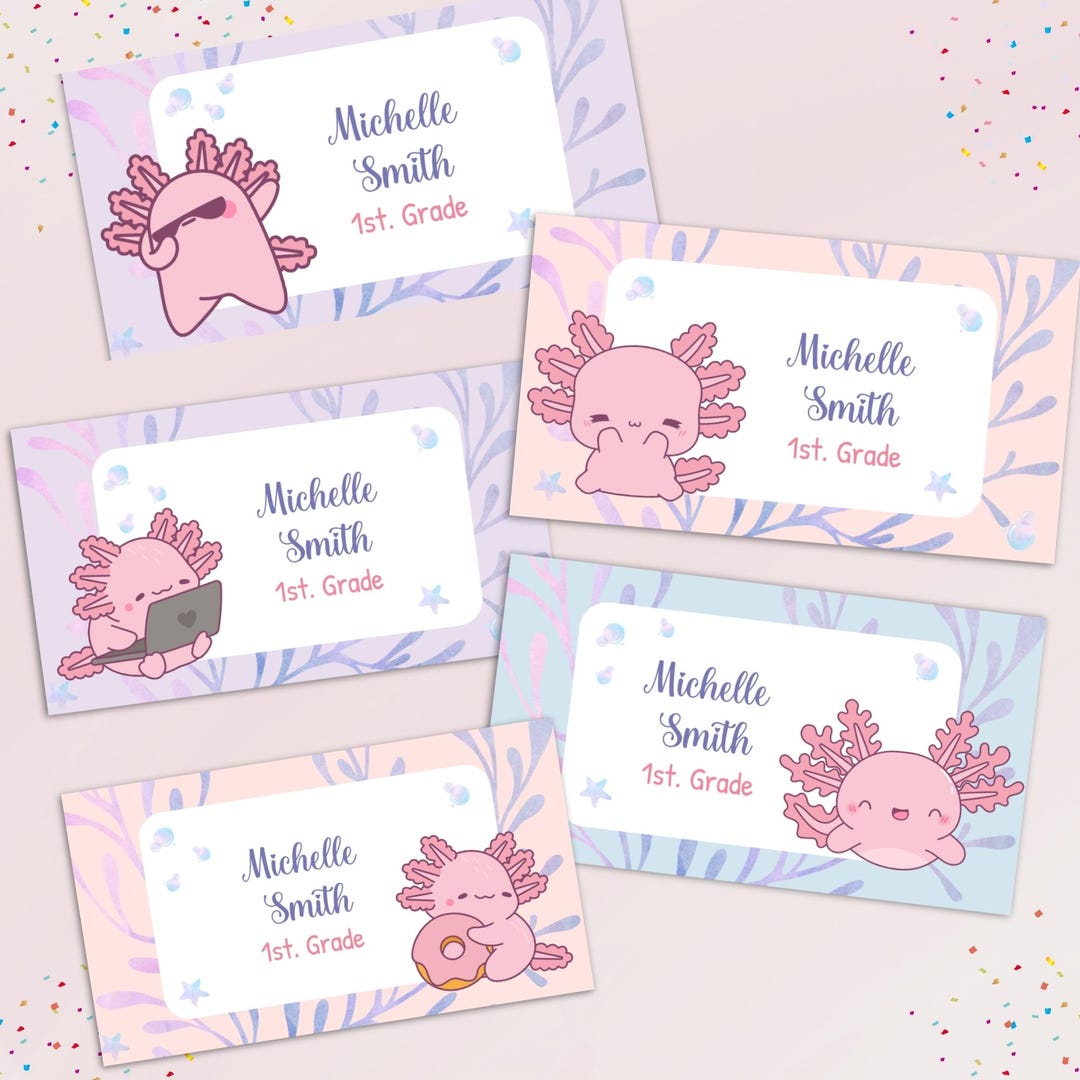 Axolotl Sticker, Kids Name Labels, School Name Labels, Classroom Labels ...
