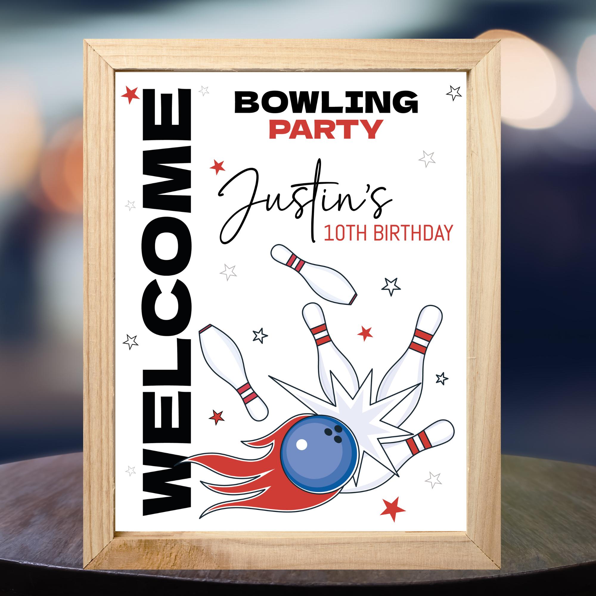 Editable Welcome Sign Bowling Birthday Decoration, Download Strike up ...