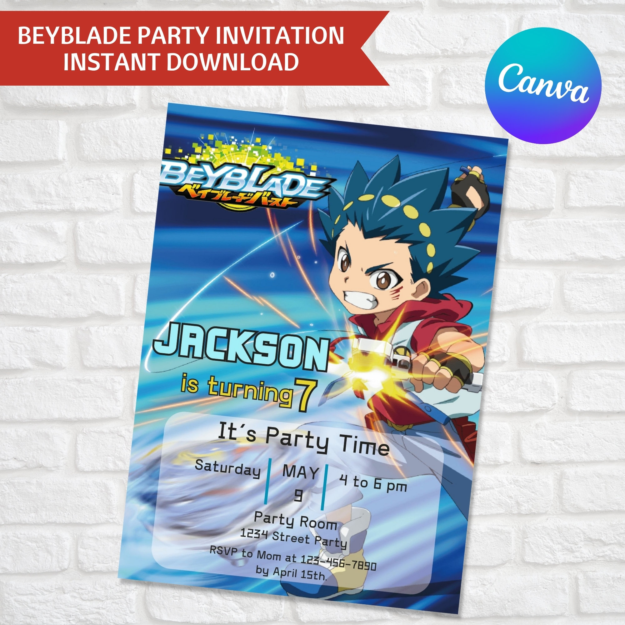 Beyblade Invitation Printable, Bey Blade Birthday Invitation, Self Edit ...