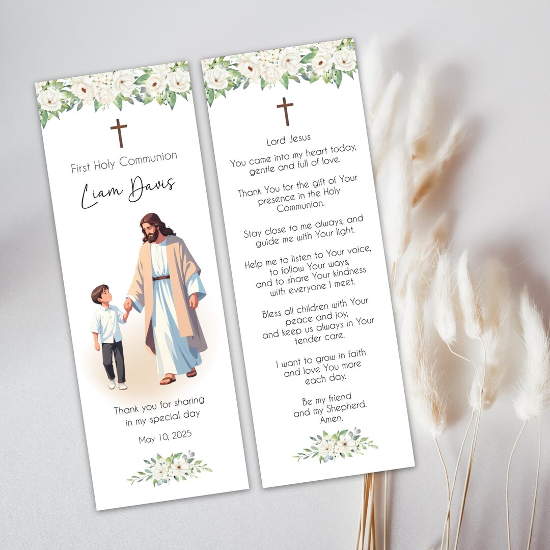 First Holy Communion, Bookmark Template, Elegant Bookmark, Editable ...