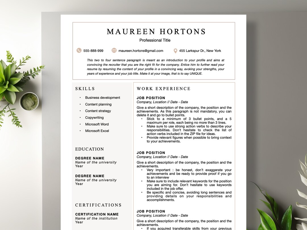 Modern Resume Template, Minimalist CV With Photo, Pages Resume, Word ...