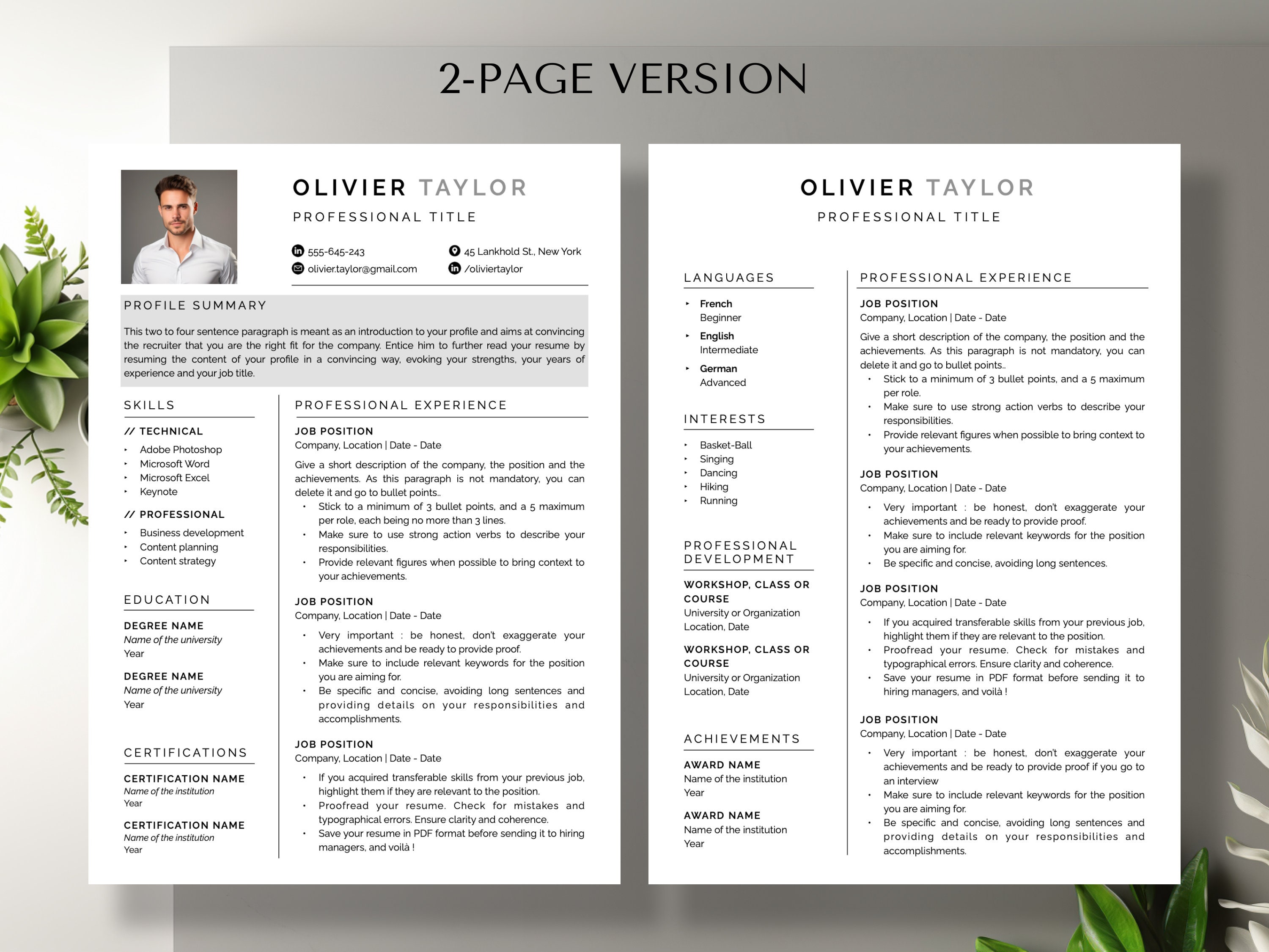 Clean Professional Resume Template With Photo, Minimalist Pages and ...