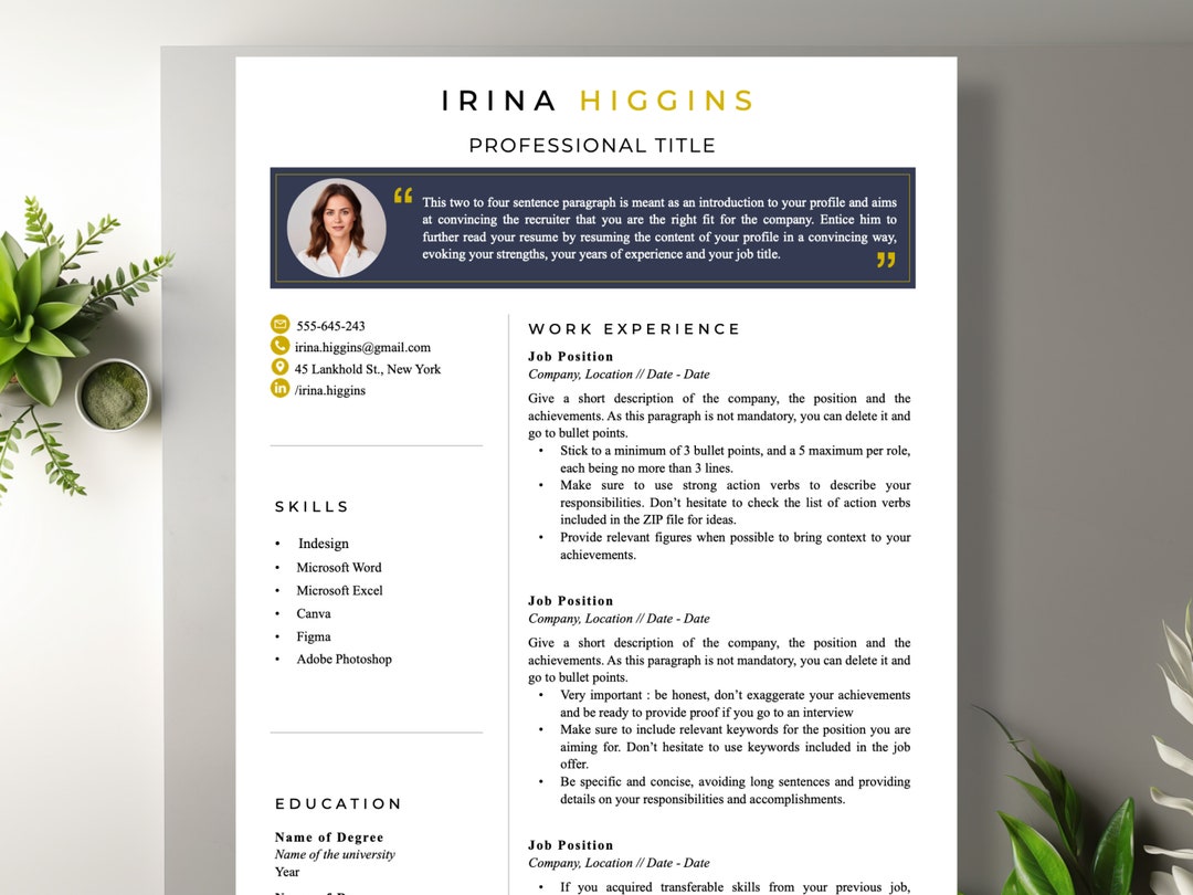 Professional Resume Template for Word and Pages, Simple and Modern ...