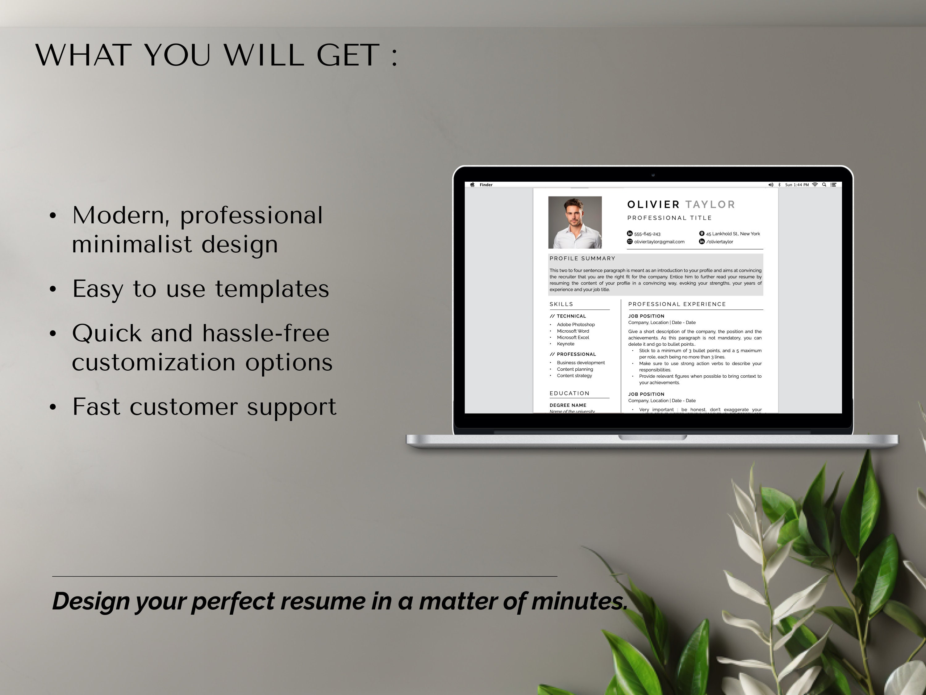 Clean Professional Resume Template With Photo, Minimalist Pages and ...