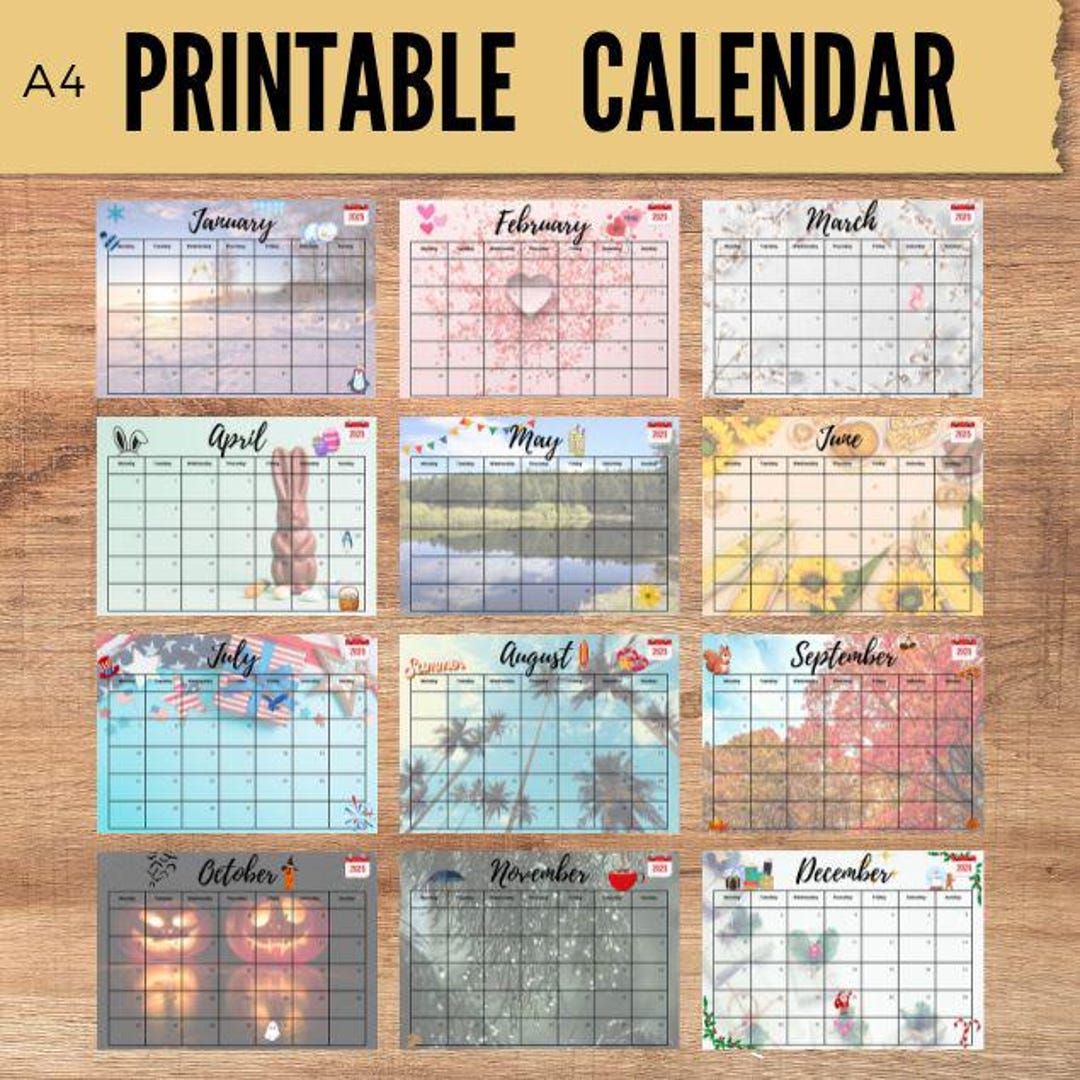 2025 Calendar Printable PDF Wall Calendar, Editable Calendar, Monthly ...