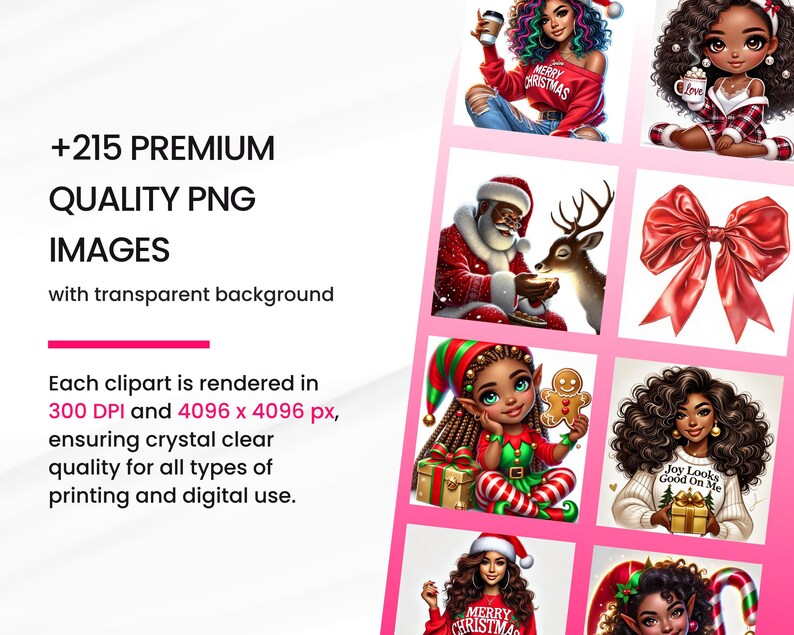 Black Girl Christmas Clipart Bundle : Afro Women PNG Illustrations ...