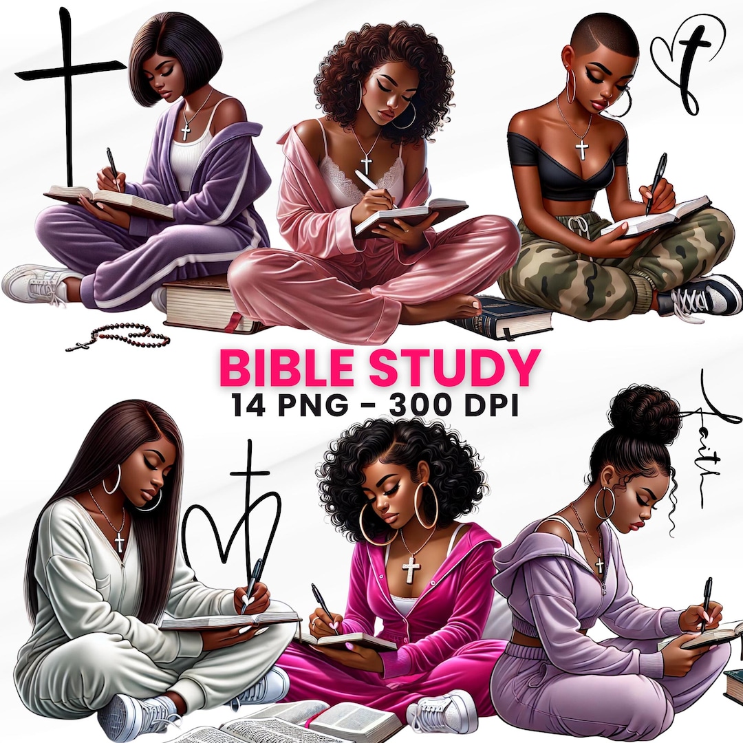 Black Girl Clipart for Prayer Journal & Bible Study Journal, Bible Cover, Black Girl Reading ...