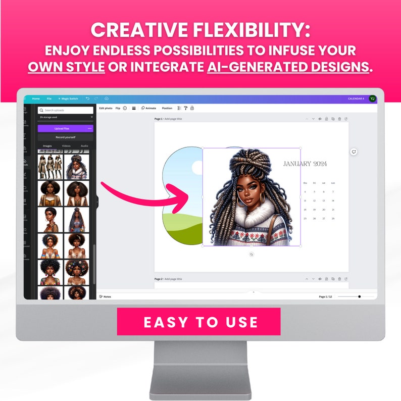 2024 Printable Editable Calendar Bundle Canva Template Frame Monthly ...