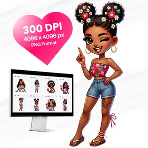 Summer Black Girls PNG, 40 Beach Girls Cliparts, Afro Chibi Clipart PNG ...