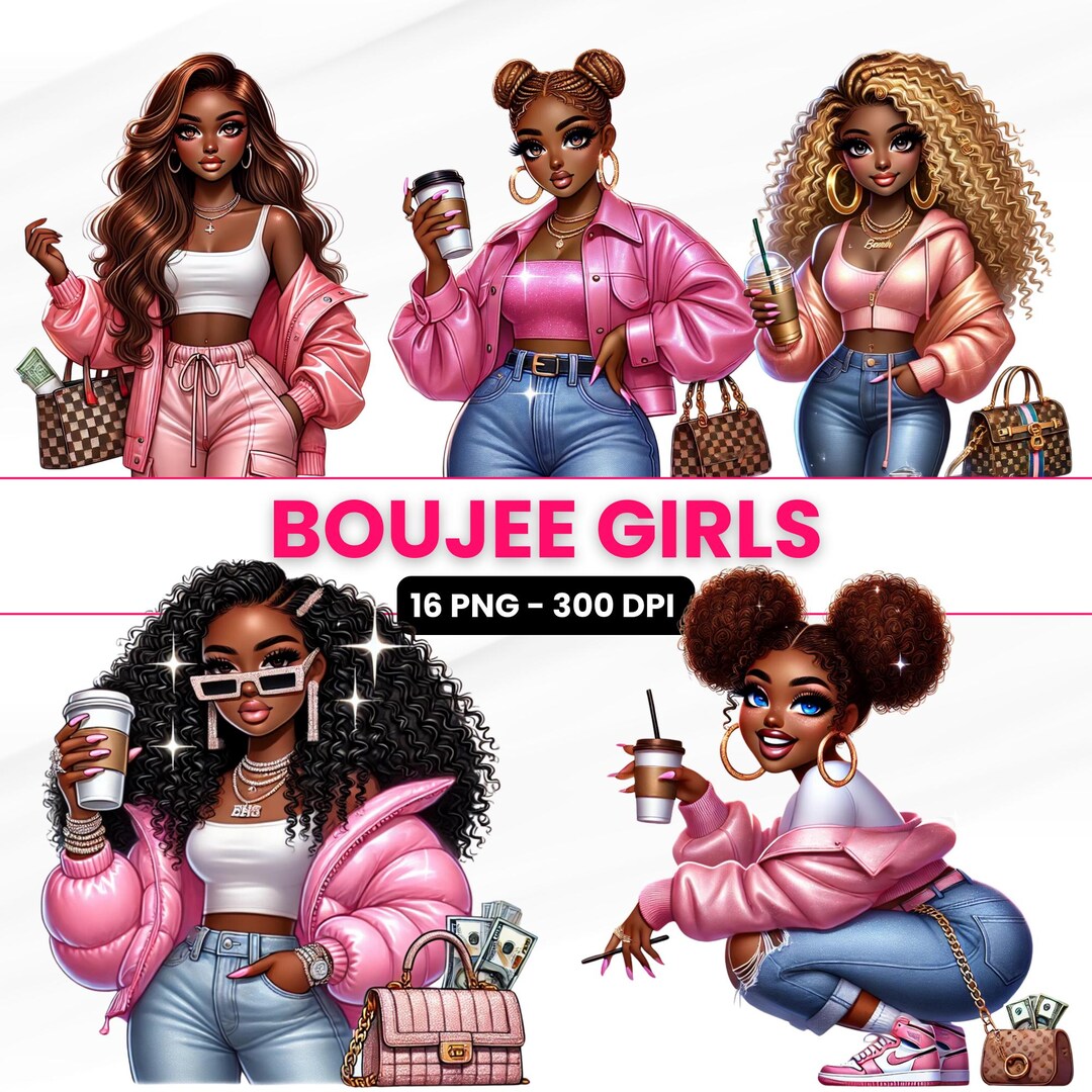 Boujee Black Girl Clipart: Fashionable Boss Babe PNG Stickers (digital ...