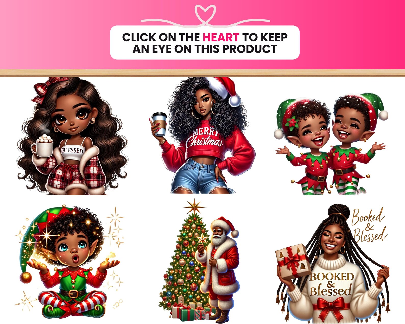 Black Girl Christmas Clipart Bundle : Afro Women PNG Illustrations ...