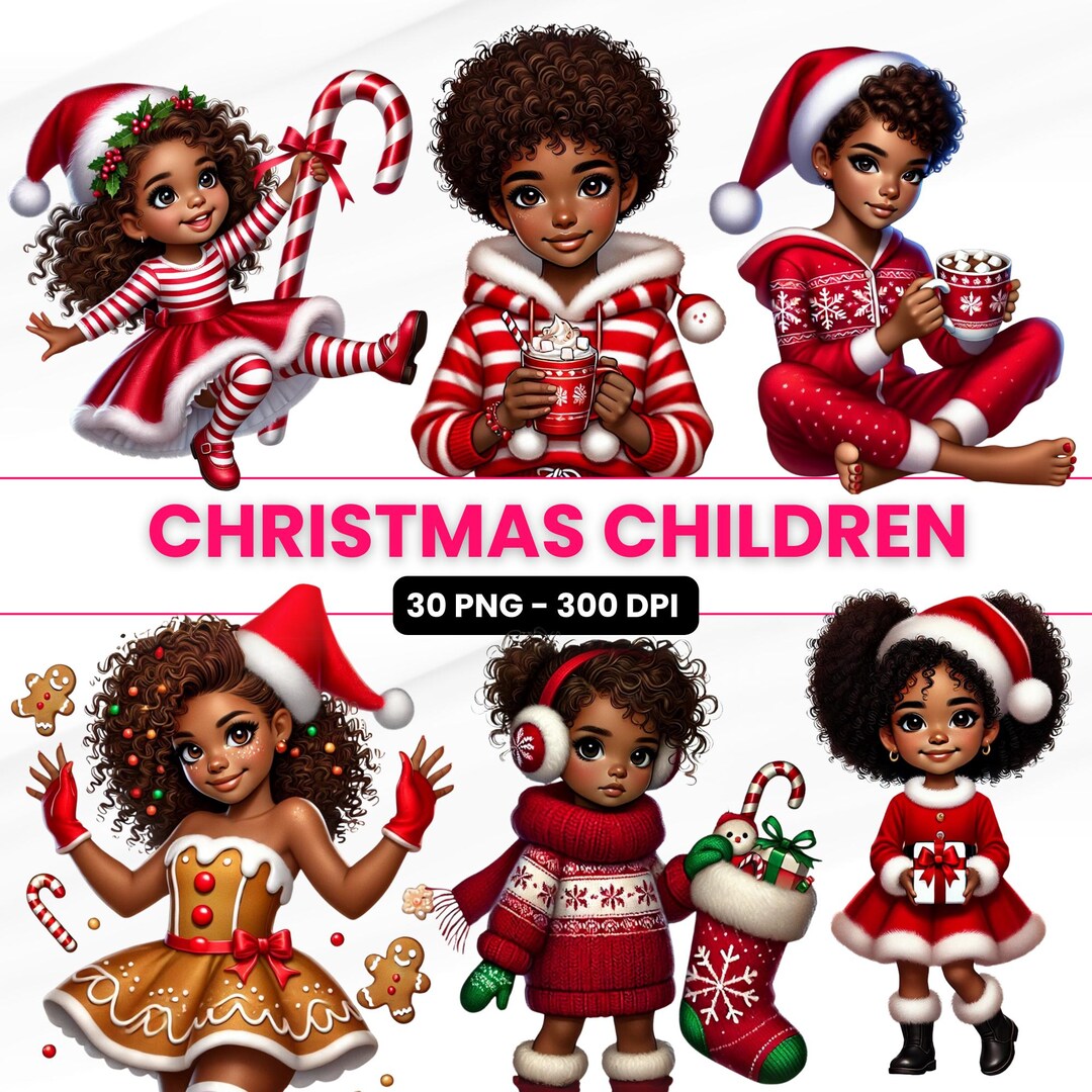 Black Girl Christmas Clipart: Afro Holiday PNG Illustrations (digital ...