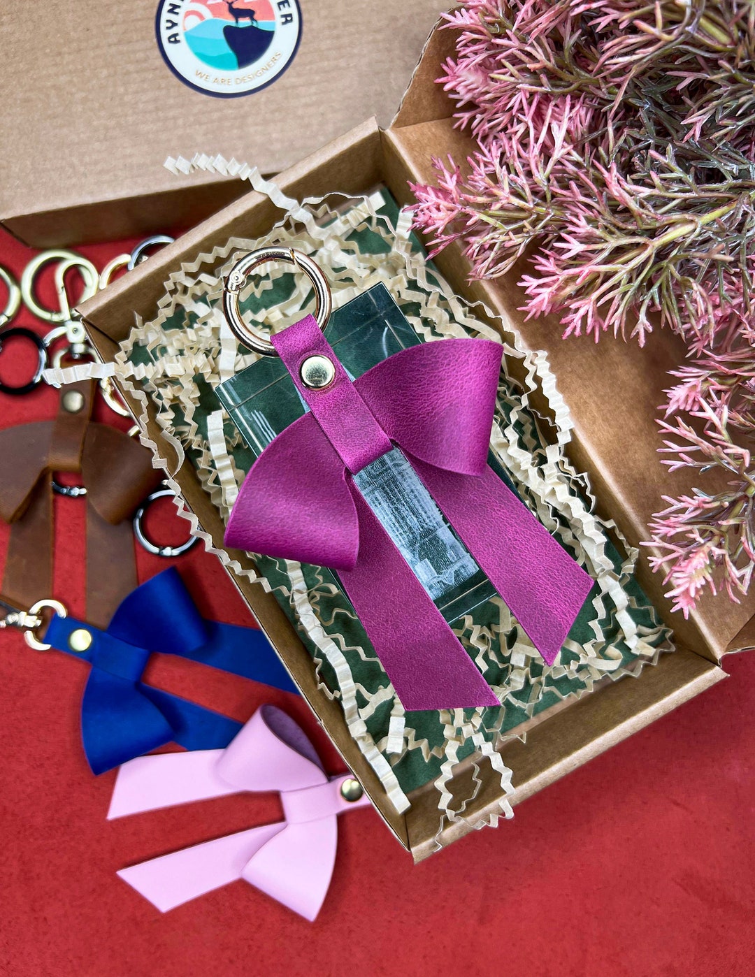 Crazy Horse Leather Bow Keychain, Personalized Lovely Bow Keyring, Bag ...