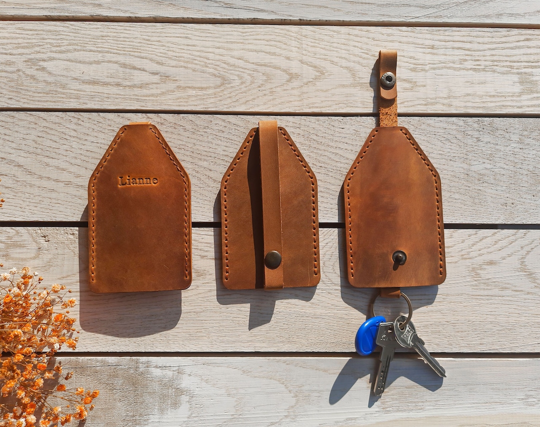 Slim Leather Key Organizer With Pull Strap, Handmade Pocket Leather Key ...