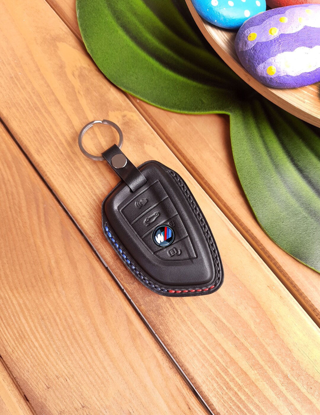 BMW Series Keychain Fob Case With Colored Stitching, Handmade Leather ...