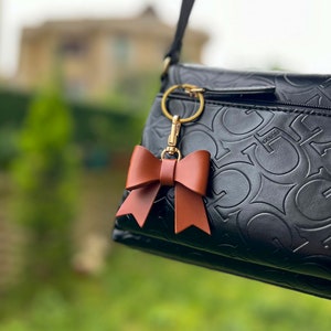 Nappa Leather Mini Bow Keychain, Personalized Lovely Bow Keyring, Bag ...