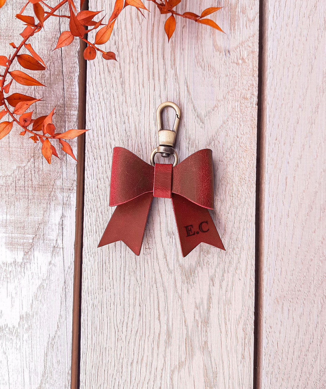 Crazy Horse Leather Mini Bow Keychain, Personalized Lovely Bow Keyring ...