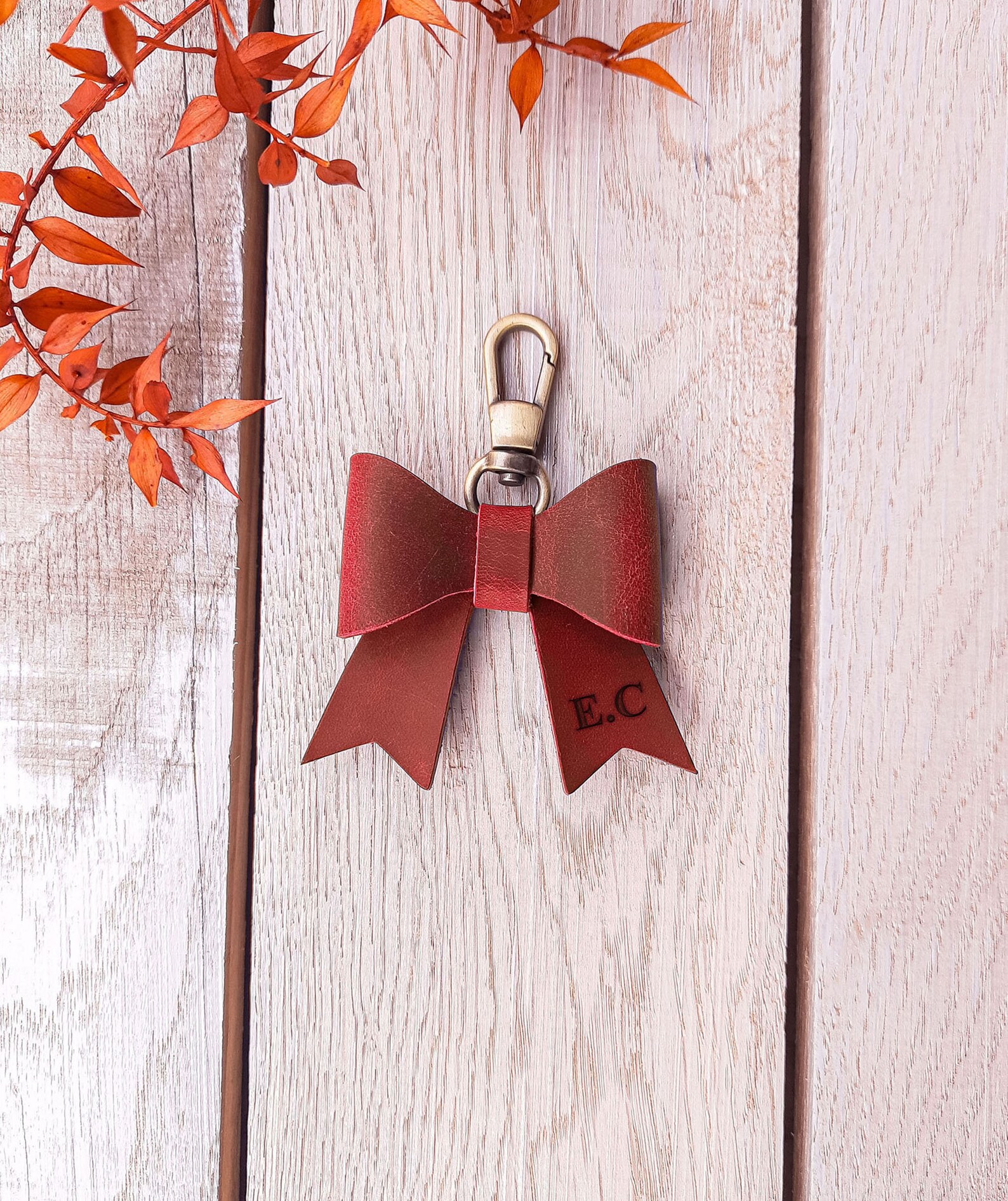 Crazy Horse Leather Mini Bow Keychain, Personalized Lovely Bow Keyring ...