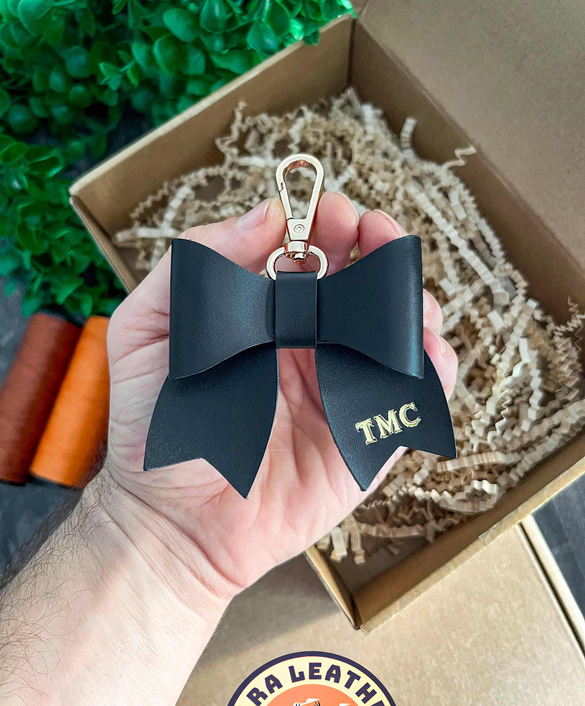 Nappa Leather Bow Keychain, Personalized Lovely Bow Keyring, Bag Charm ...